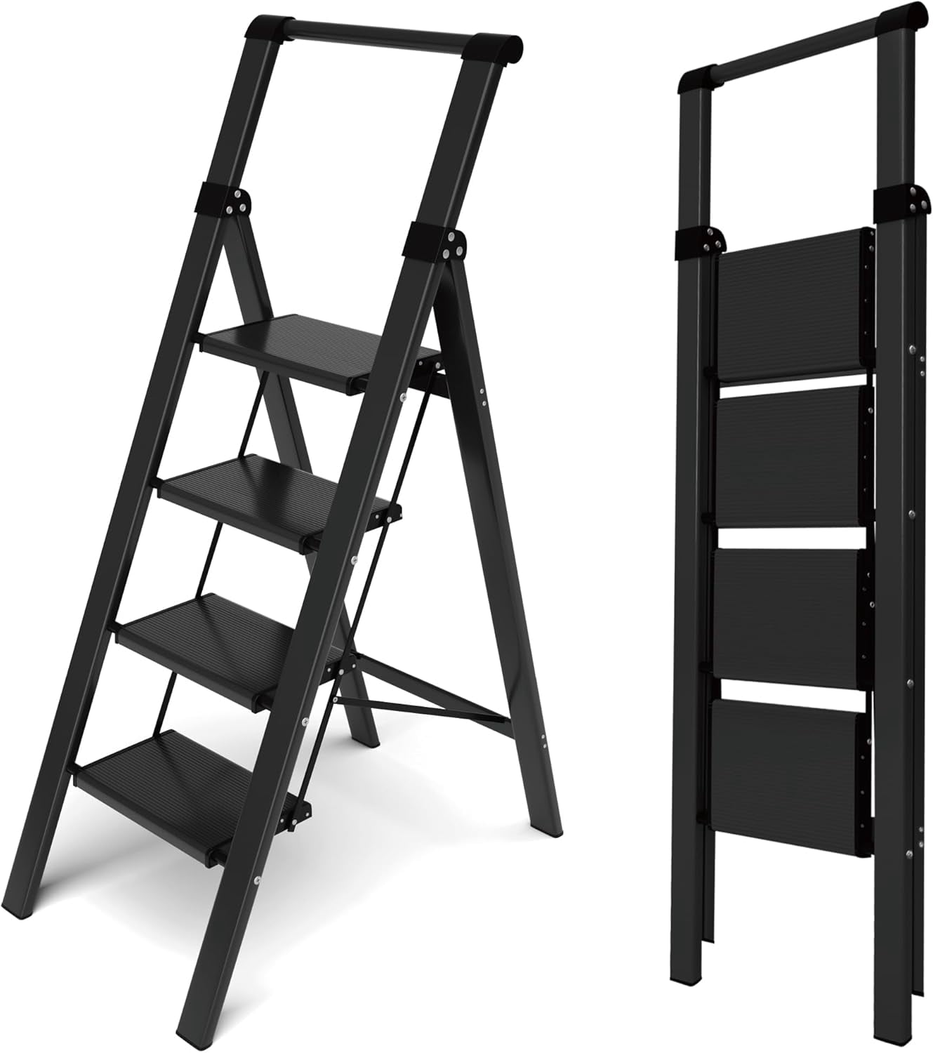 4 Step Ladder,Liahtweight Aluminum Laddewith Handgrip, Portable Folding ...