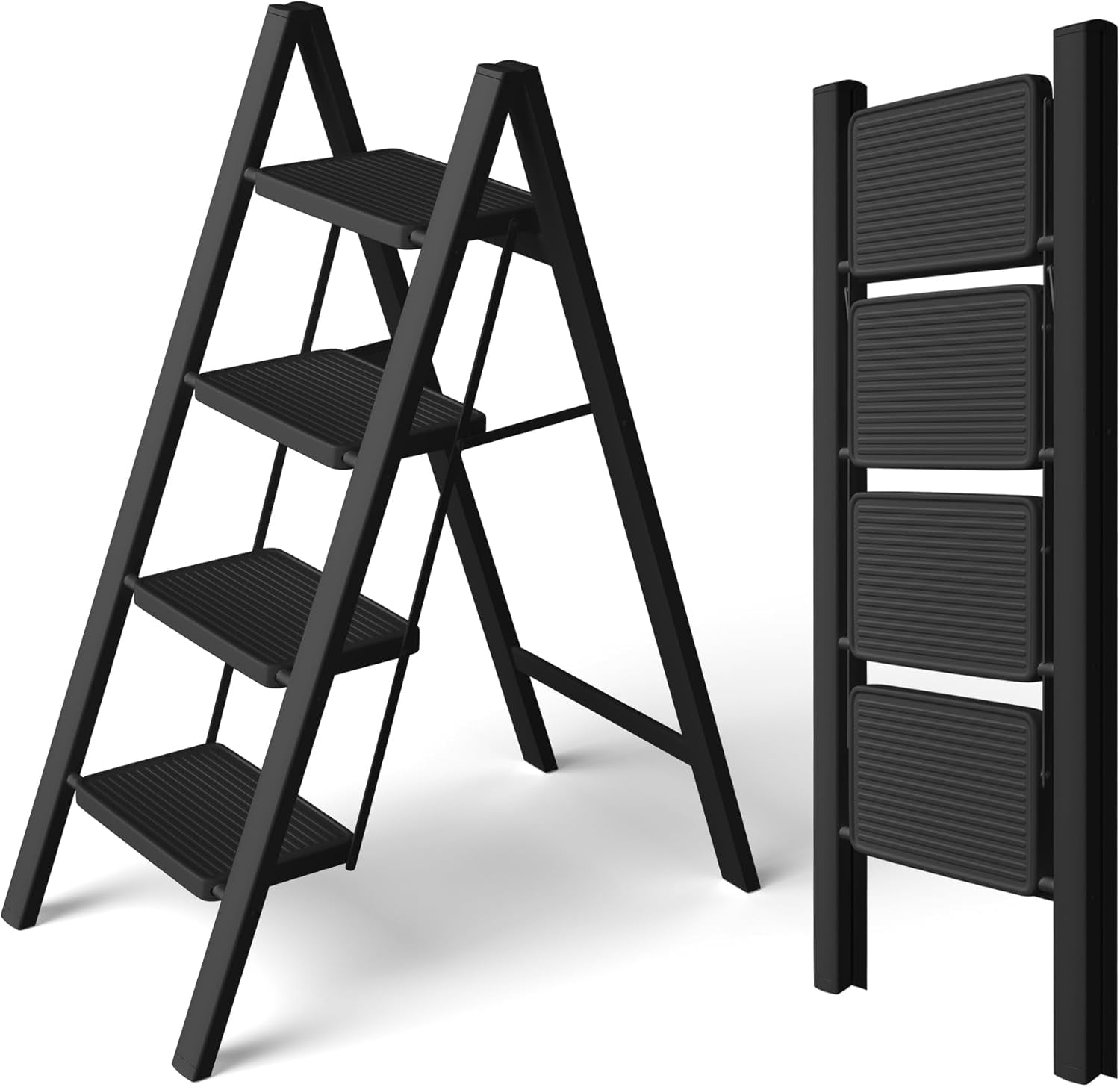 4 Step Ladder, Lightweight Folding Ladder with Anti-Slip Wide Pedal ...