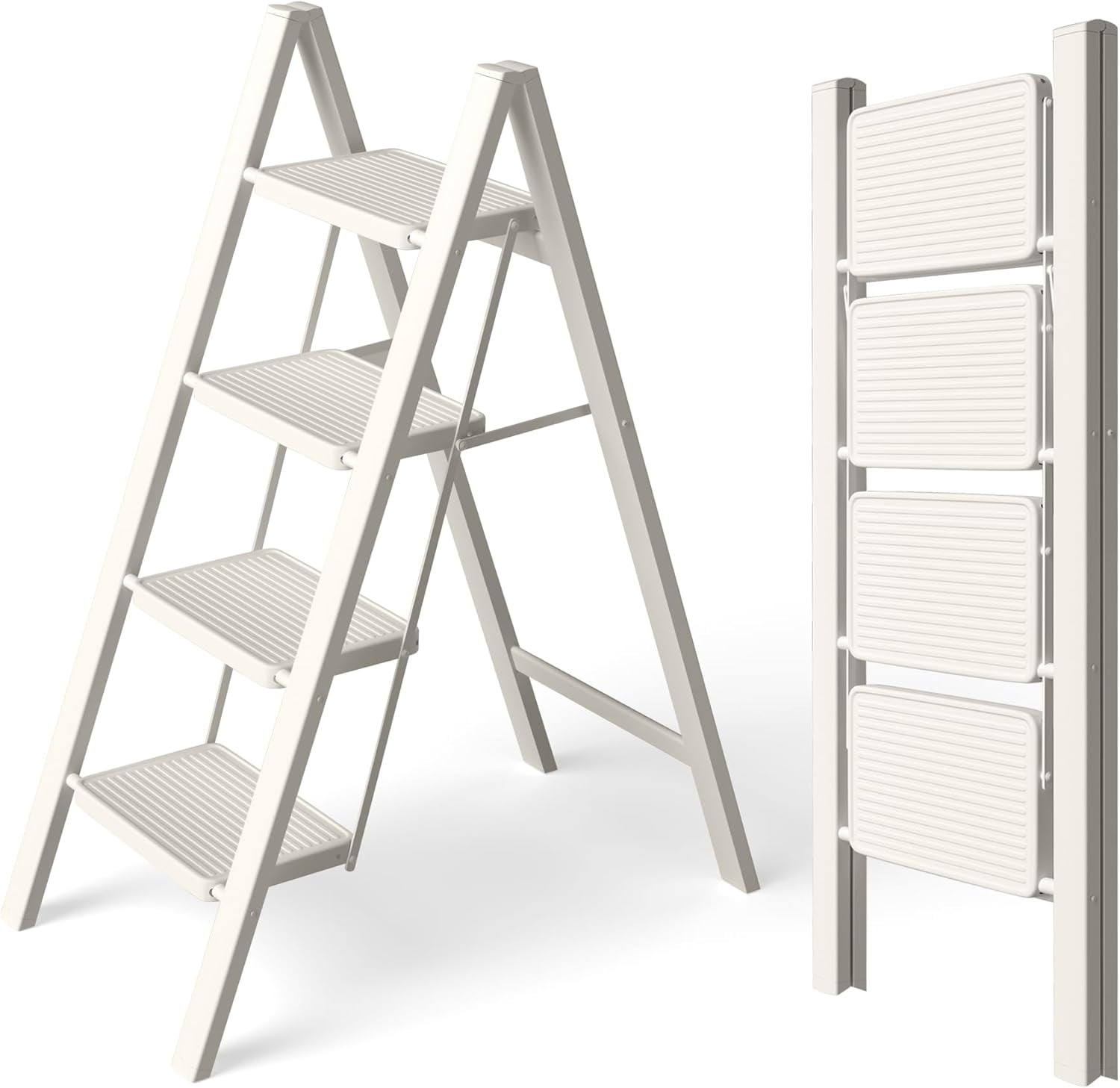 4 Step Ladder, Lightweight Folding Ladder with Anti-Slip Wide Pedal ...