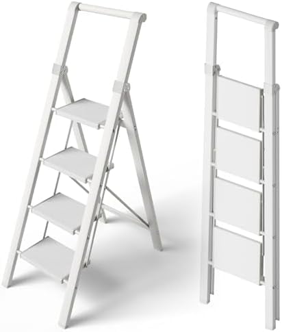 4 Step Ladder, Portable Folding Ladder with Wide Pedal, Lightweight ...