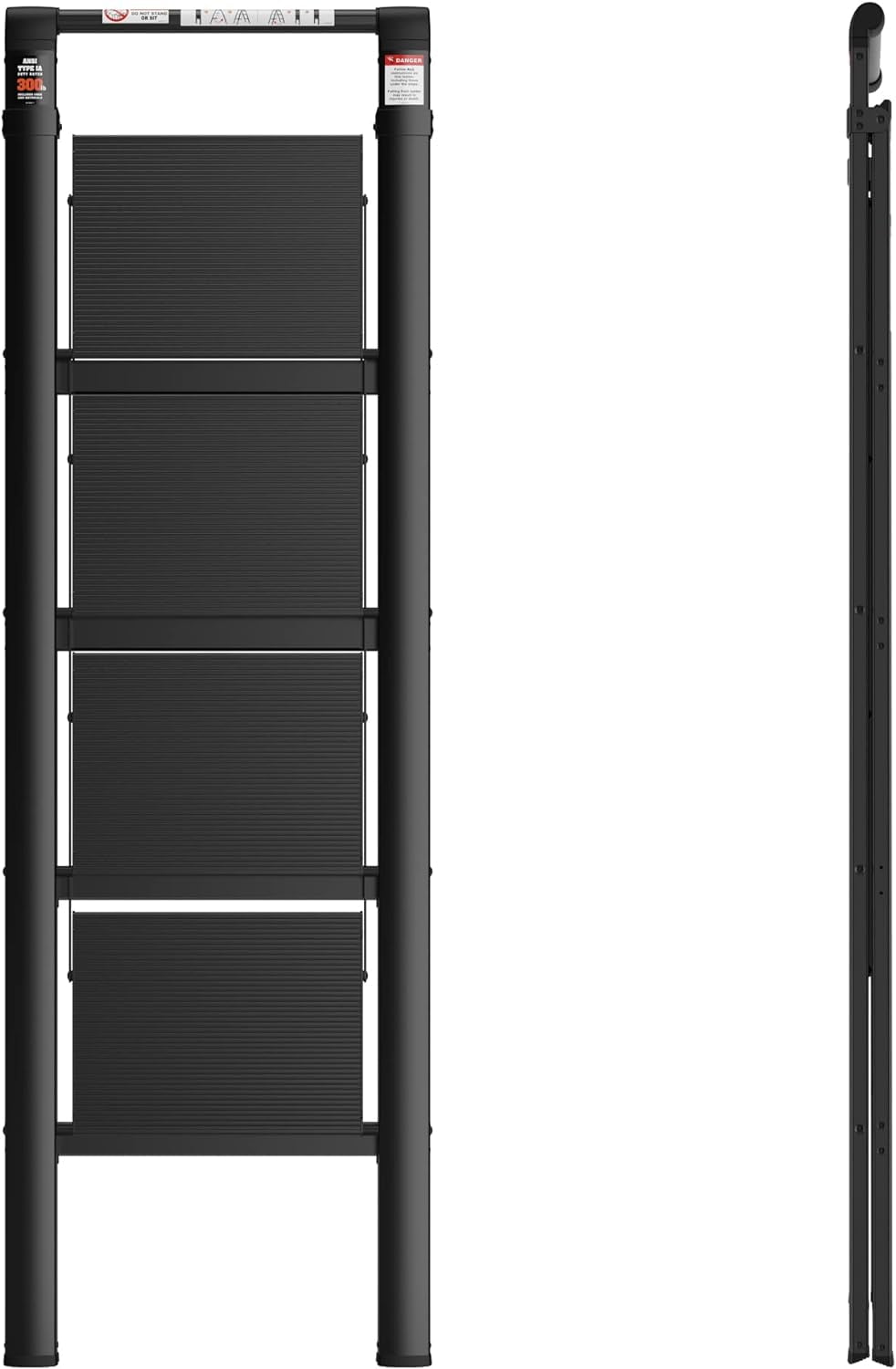 4 Step Ladder, Retractable Handgrip Folding Step Stool, Safety ...