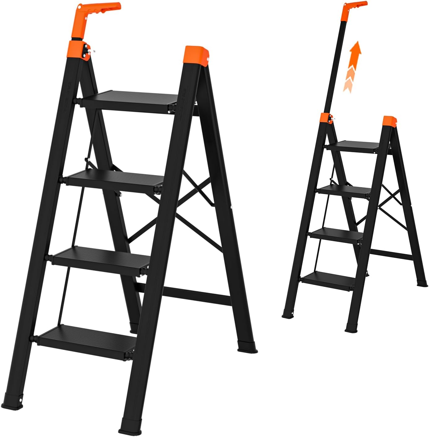 4 Step Ladder with Single-Handrail,Retractable Handgrip Folding Step ...