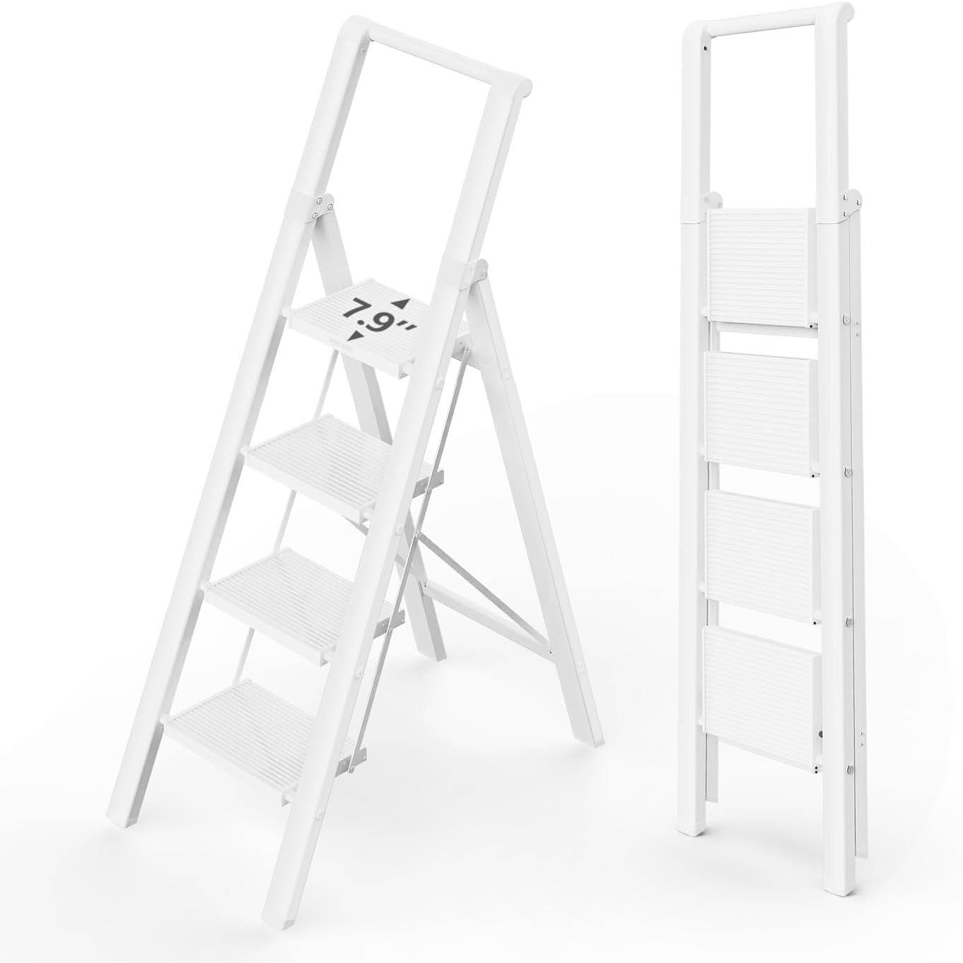 4 Step Ladder, Stepping Ladder with Wide Rungs, Folding Aluminum Ladder ...