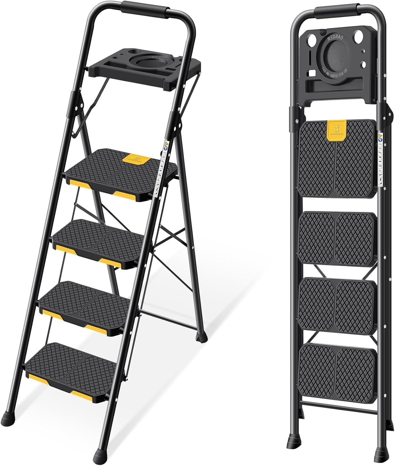 4 Step Ladder with Tool Platform, Folding Step Stool with Wide Pedal ...