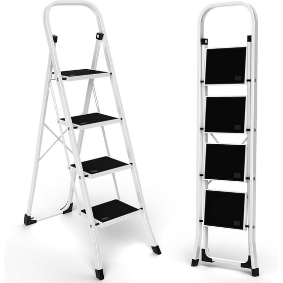 4 Step Ladder with Convenient Handgrip Anti-Slip Sturdy and Wide Pedal ...