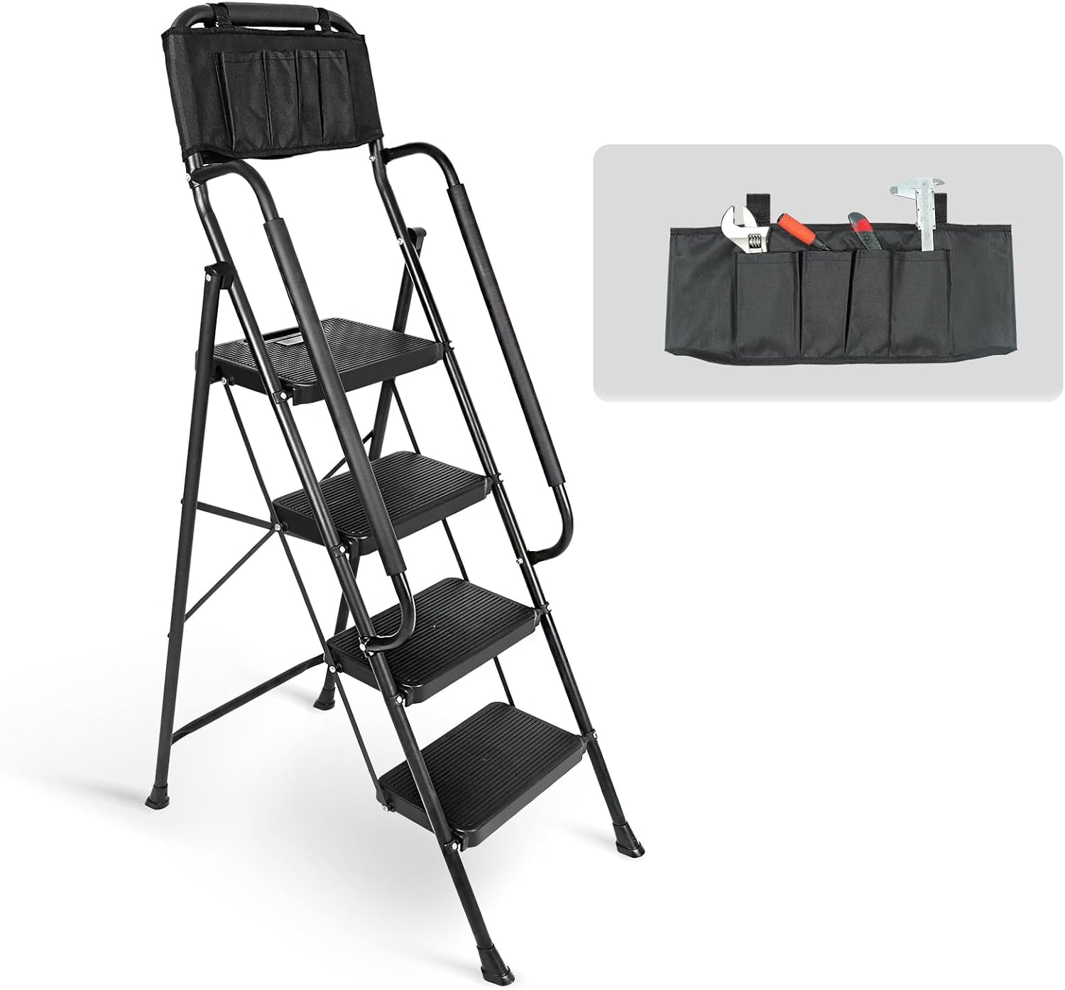 4 Step Ladder with Handrails, 330 lbs 4 Step Ladder Folding Step Stool ...