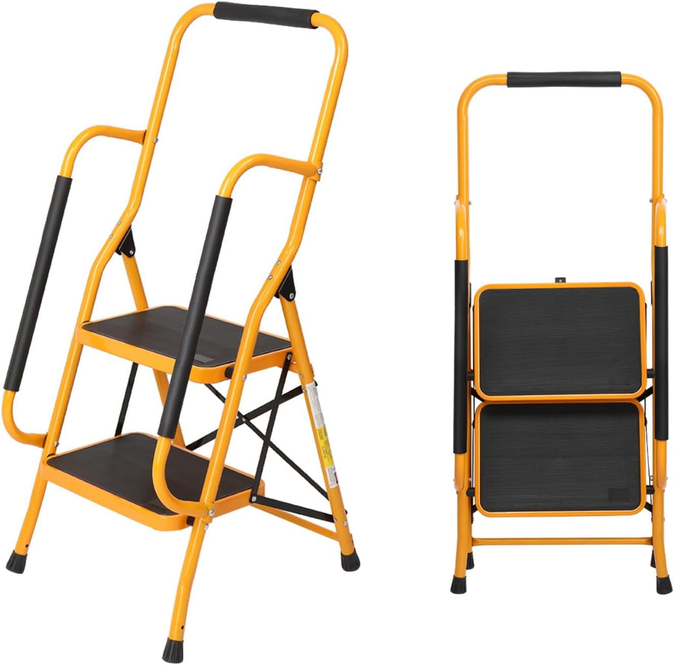 4 Step Ladder with Handrails & ToolBag, 330lbs Folding Step Stool, w ...