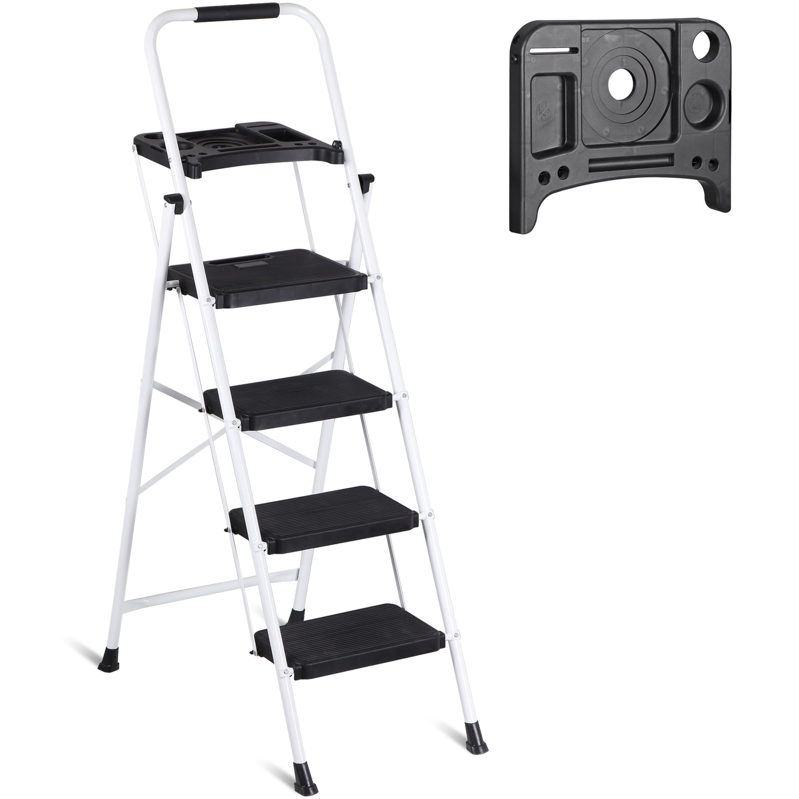 4 Step Ladder with Tool Platform Folding Step Stool with Anti-Slip ...