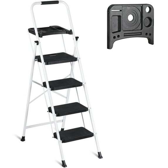 4 Step Ladder with Tool Platform Folding Step Stool with Anti-Slip ...