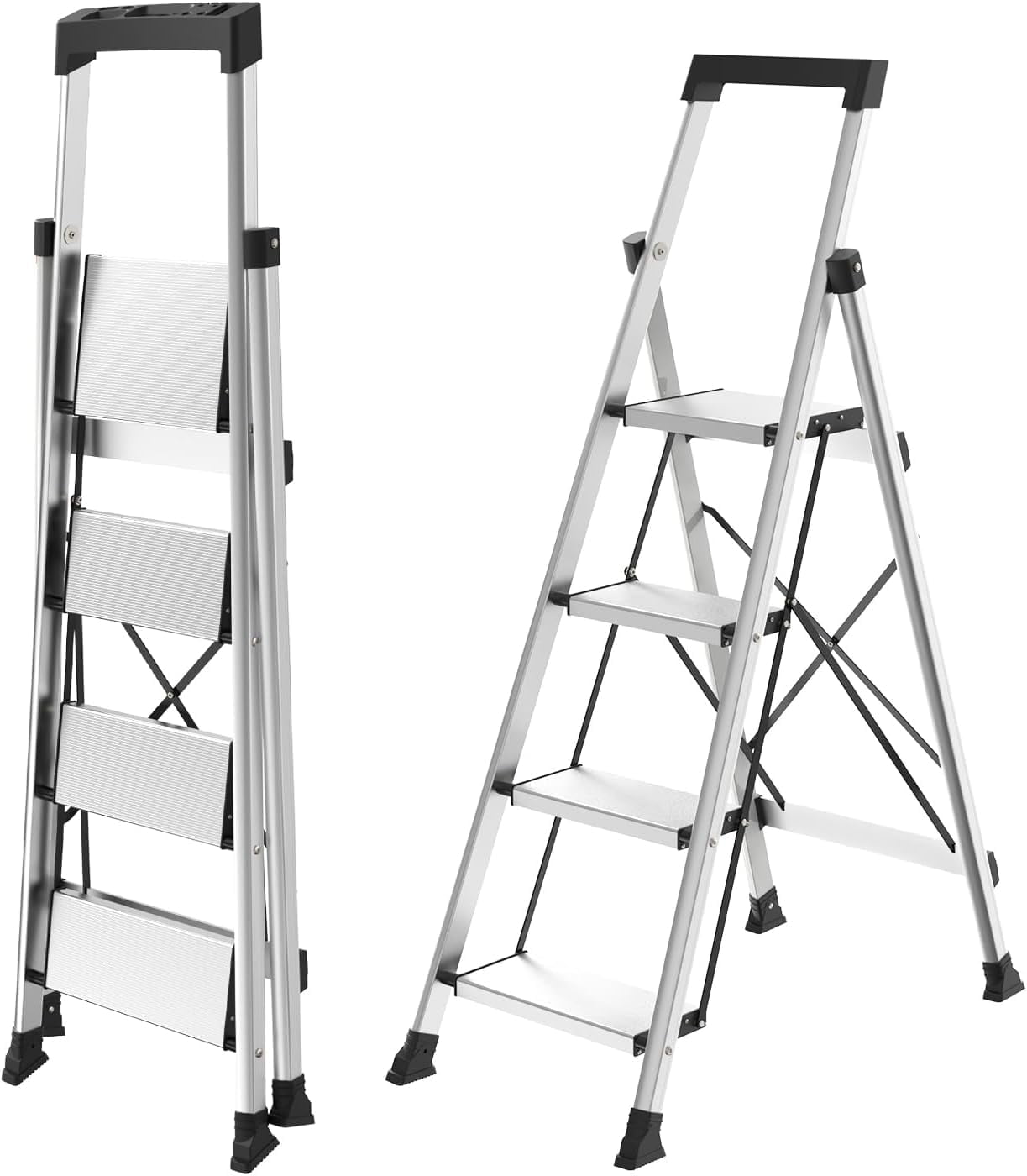 Jocauto 4 Step Ladder with Tool Tray, 330lbs Capacity Aluminum Folding ...