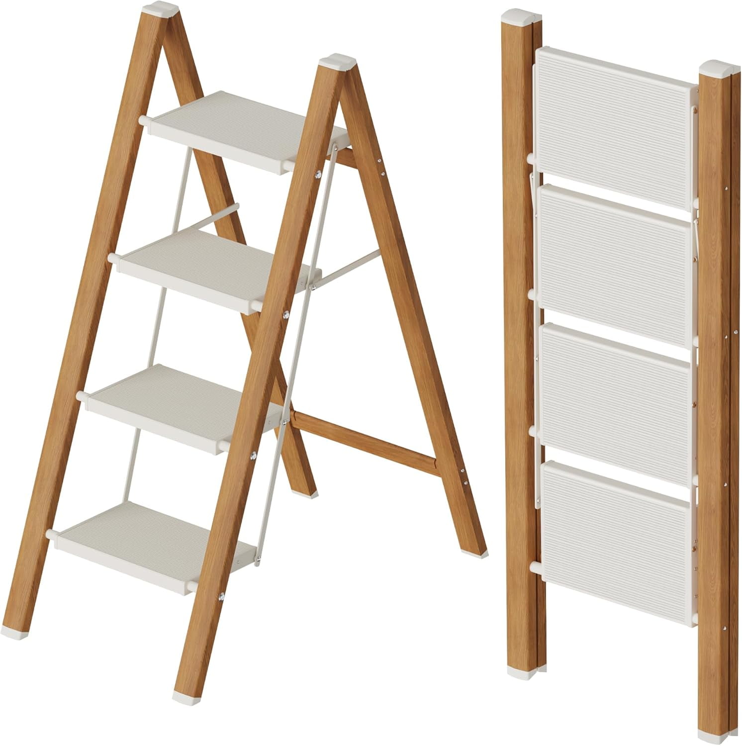 4 Step Lightweight Aluminum Folding Ladder, Portable Step Stool with ...