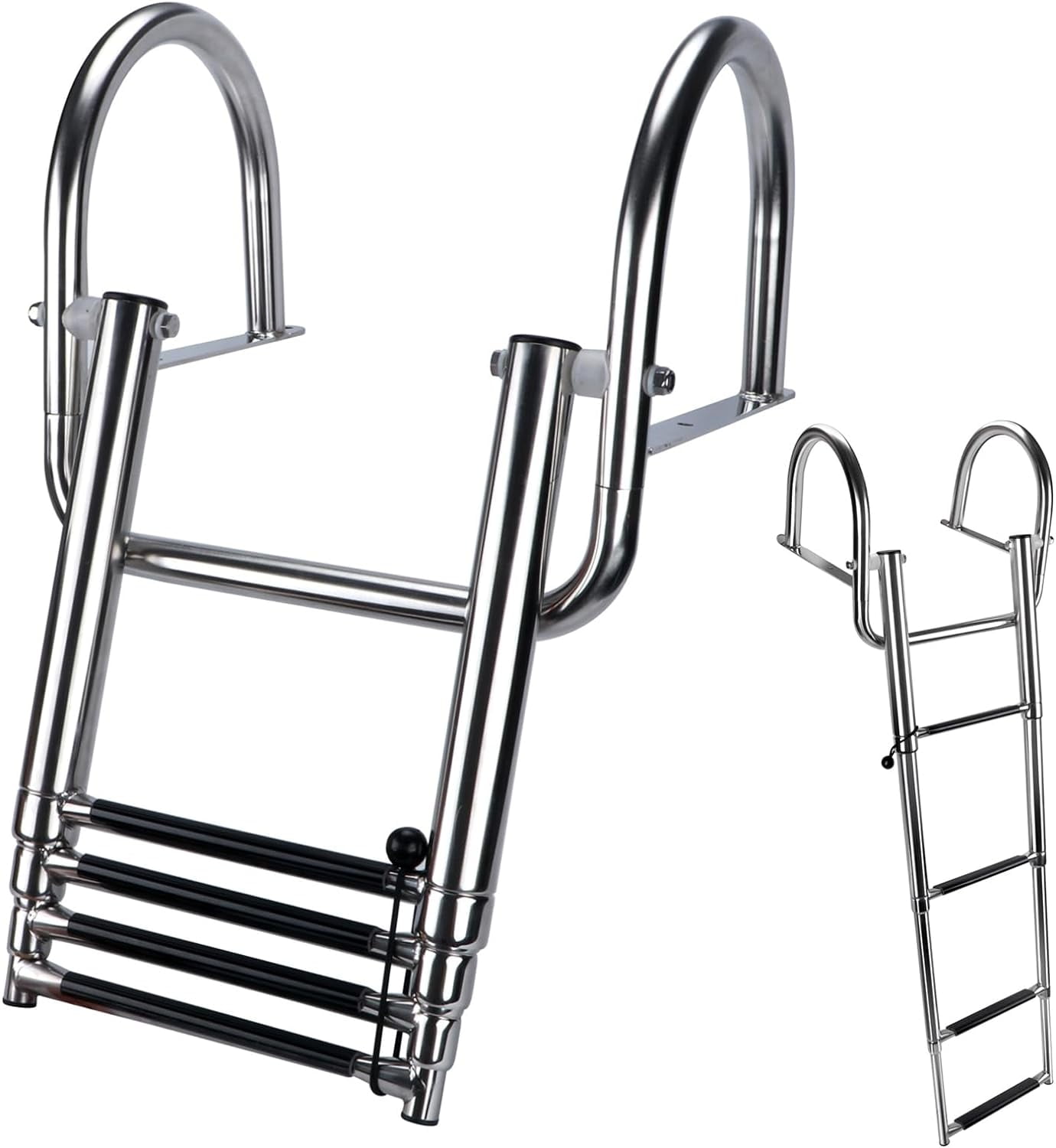 4 Step Pontoon Boat Ladder, Stainless Steel Telescoping Folding Ladder ...