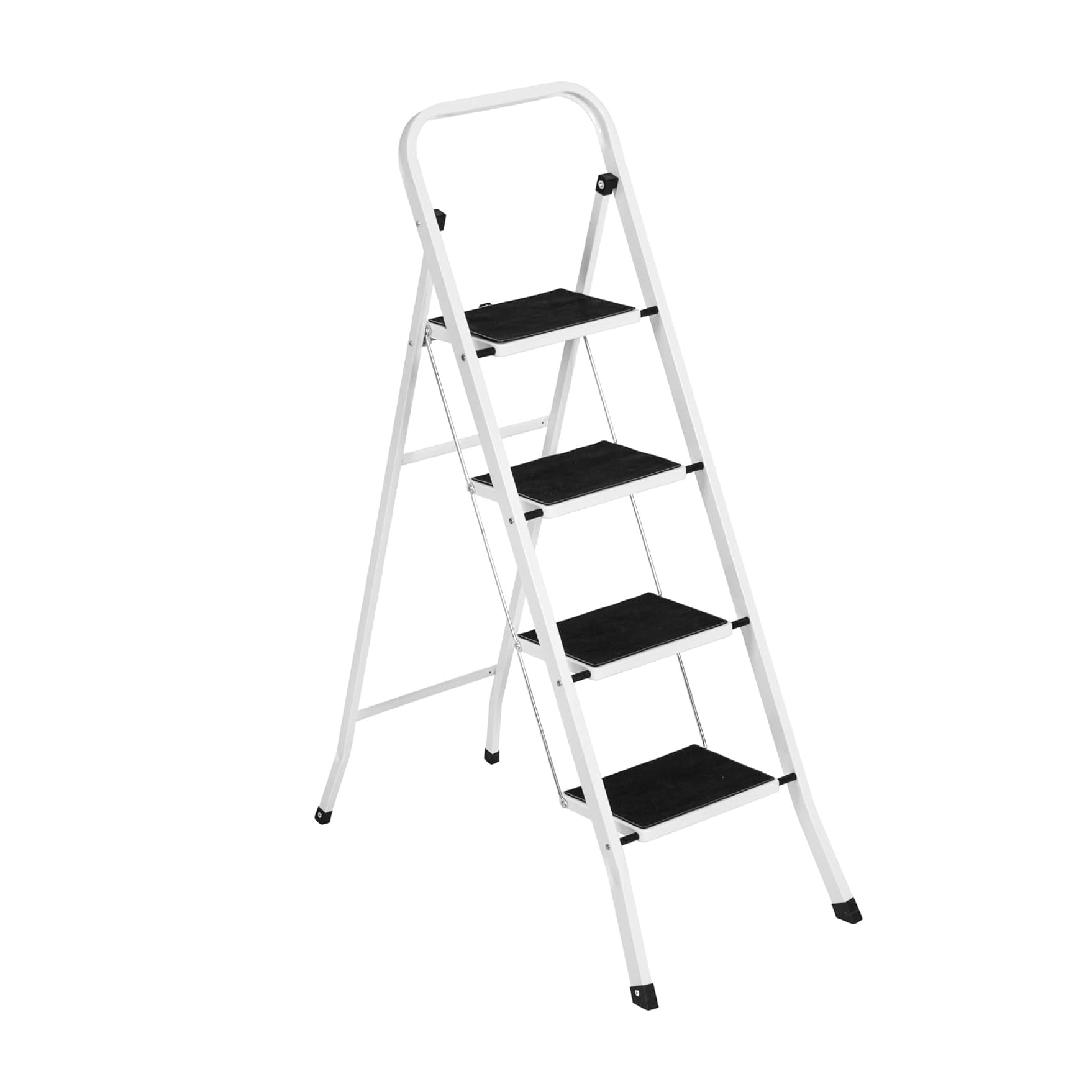 4-Step Portable Folding Heavy-Duty Steel Ladder with Convenient ...