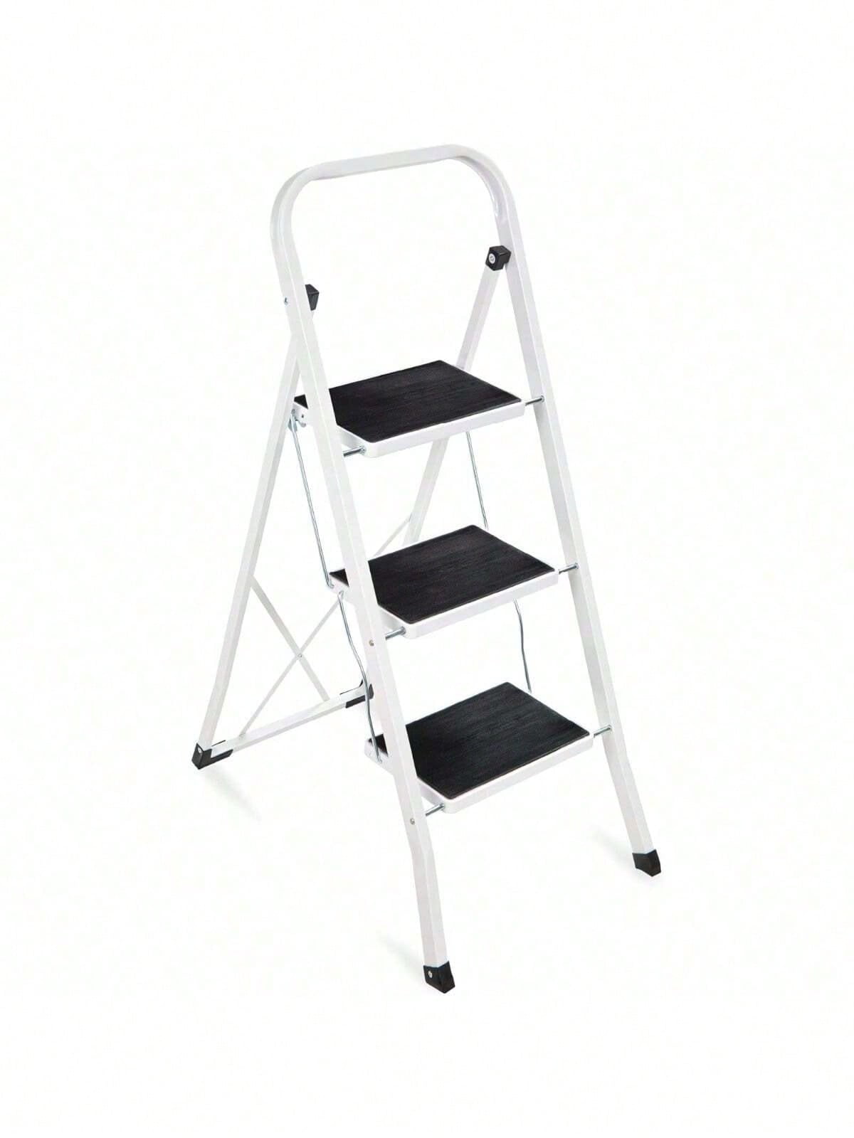 4-Step Portable Folding Heavy-Duty Steel Ladder w/Hand Rail, Wide ...