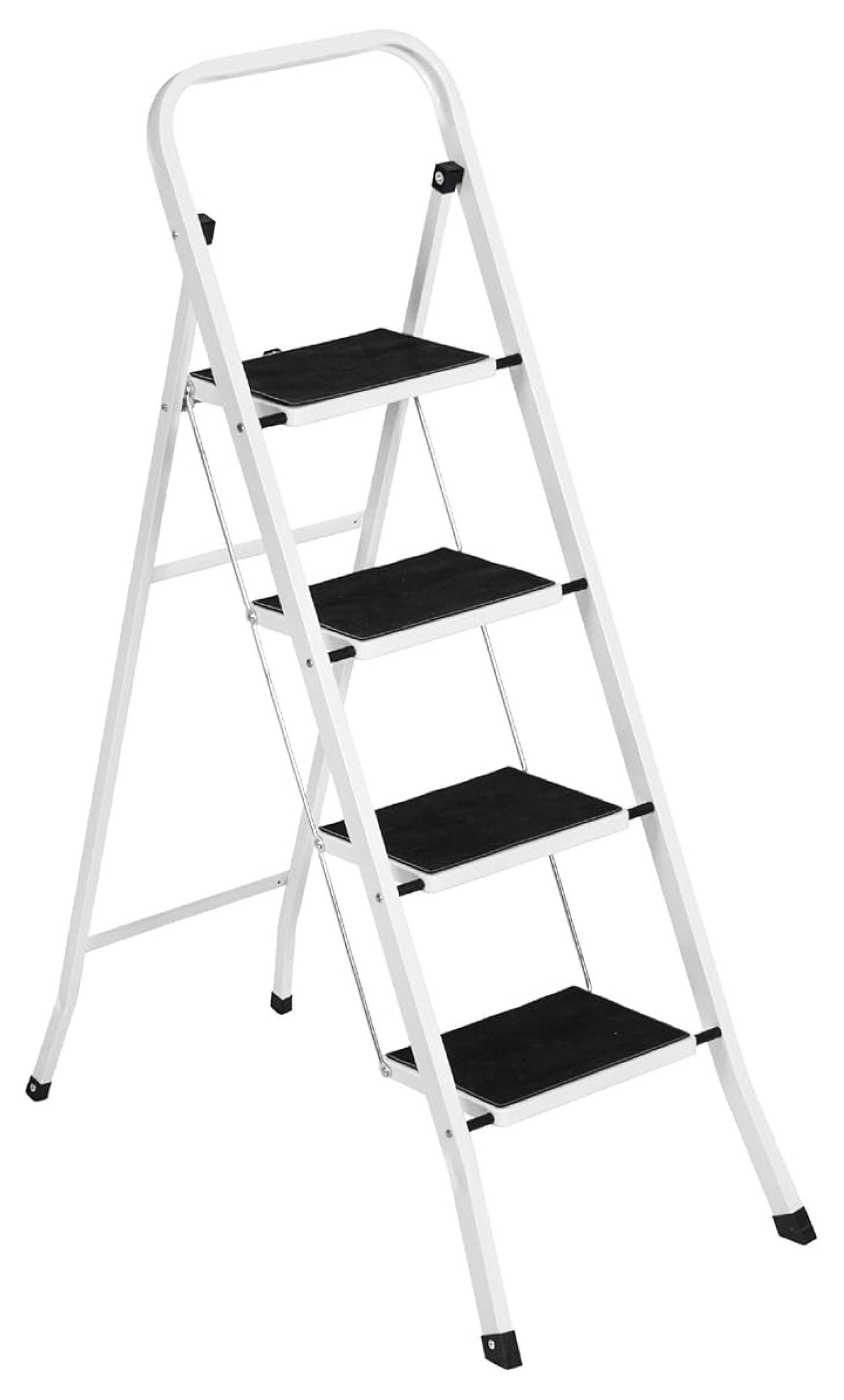 4-Step Portable Folding Heavy-Duty Steel Ladder w/Hand Rail, Wide ...