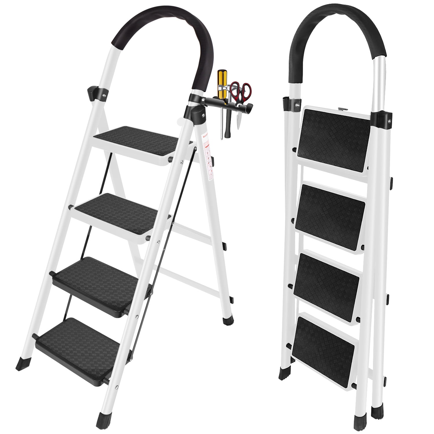 MMIZTFC Step Ladder 4 Step 330lb Capacity, Steel Folding Portable Step ...