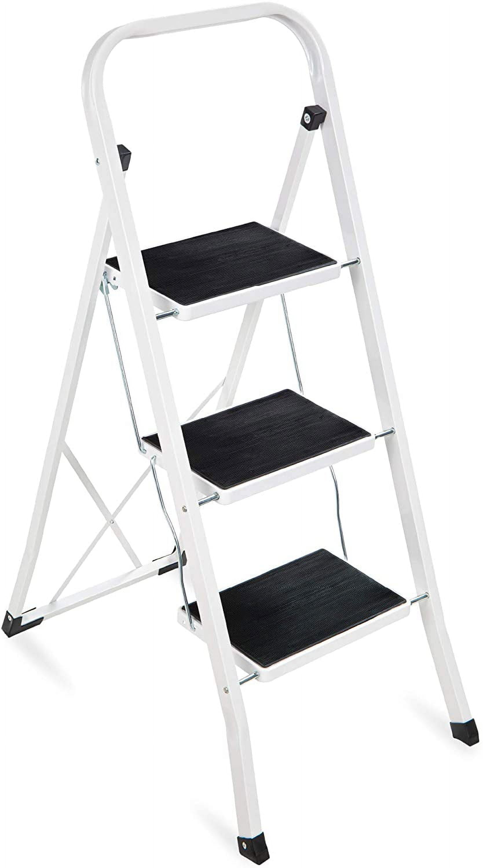 4-Step Portable Folding Heavy-Duty Steel Ladder w/Hand Rail, Wide ...