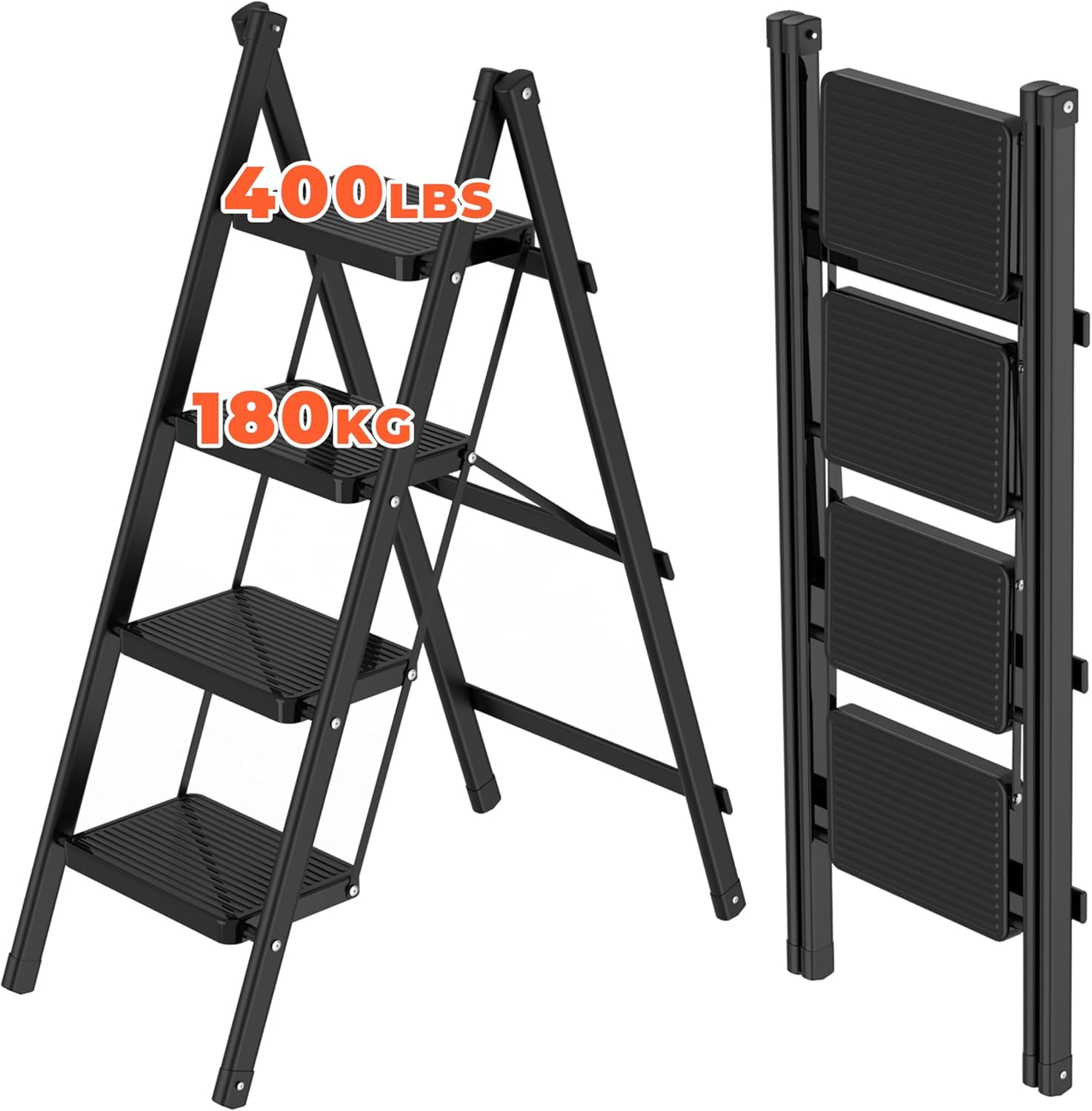 4-Step Portable Folding Step Ladder, 150KG Load-Bearing Lightweight ...