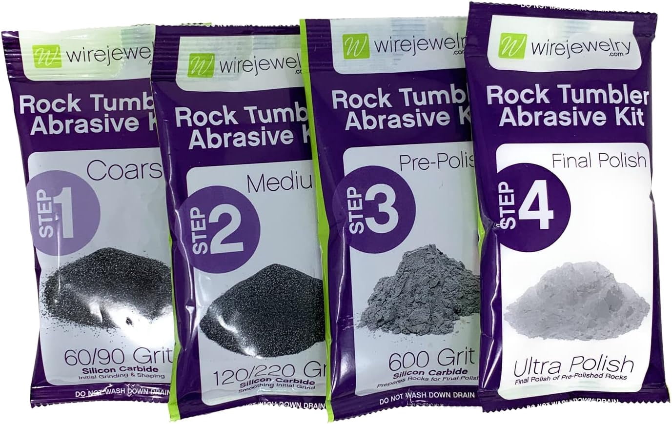 4 Step Rock Tumbler Abrasive Grit and Polish Kit, Single Batch ...