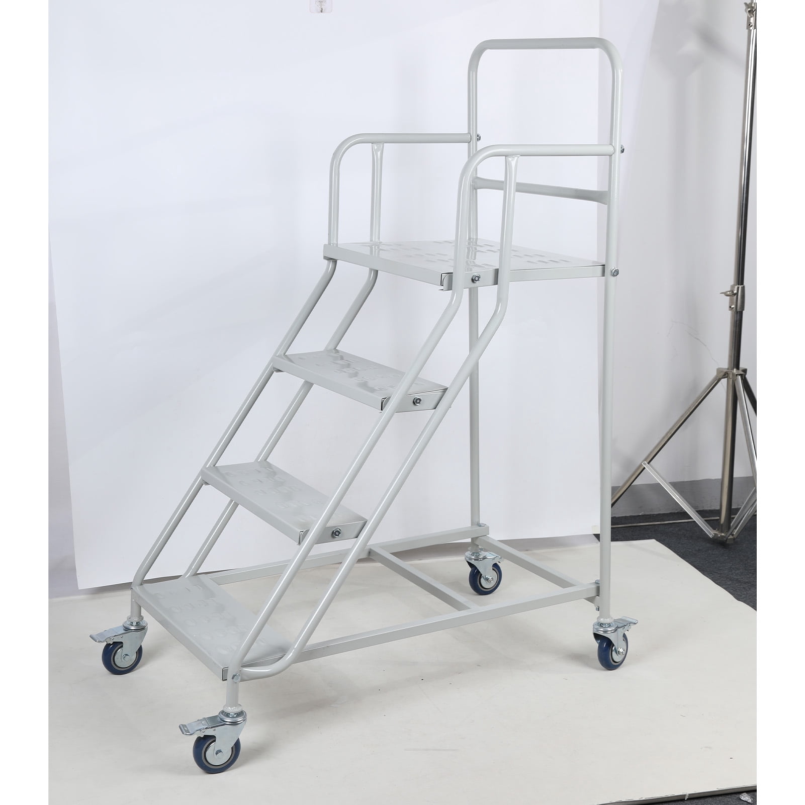 4-Step Rolling Ladder with Wheels & Stair Edge Protector, 880lbs ...