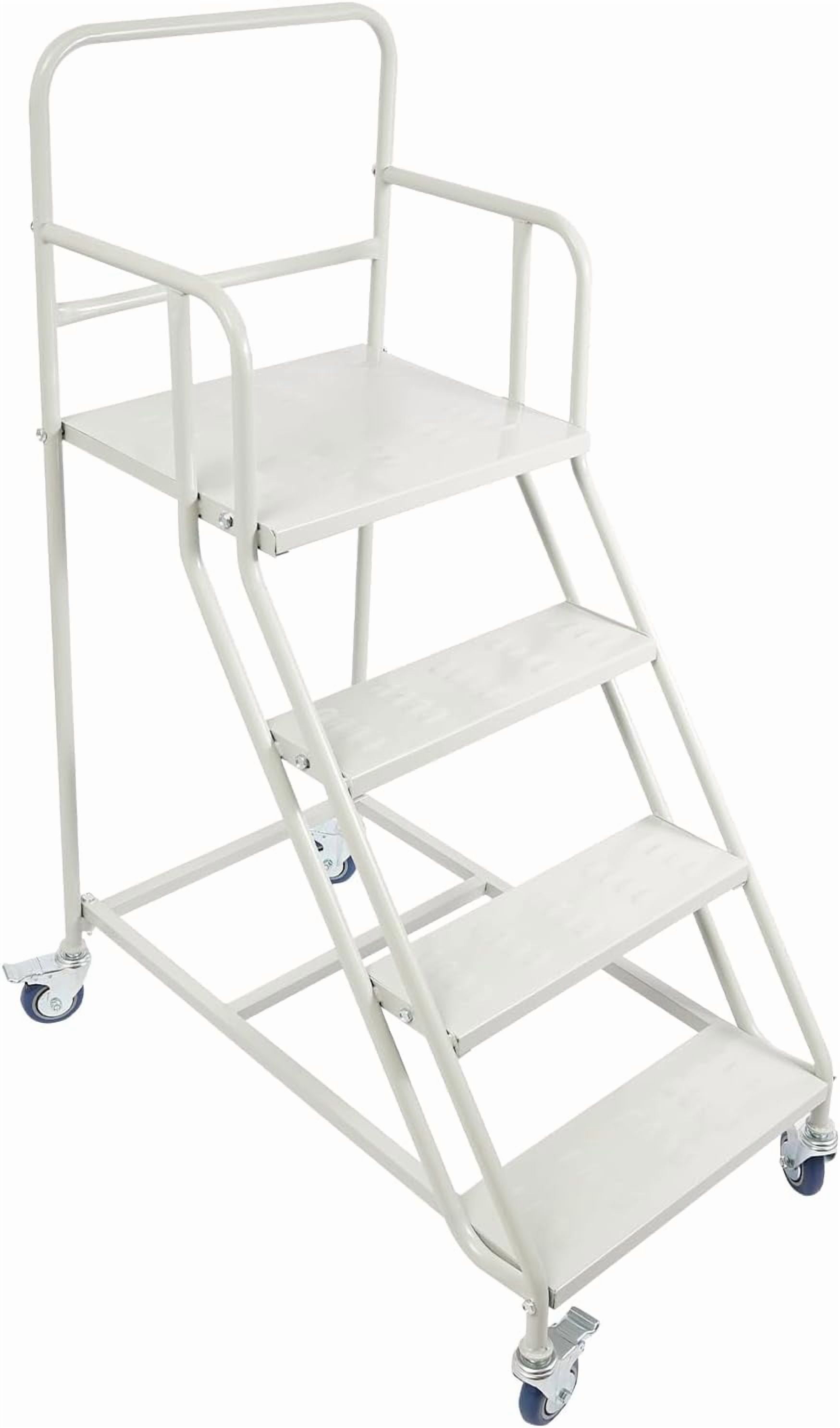 4 Step Rolling Stairs, Steel Movable Ladder with Wheels, Industrial ...
