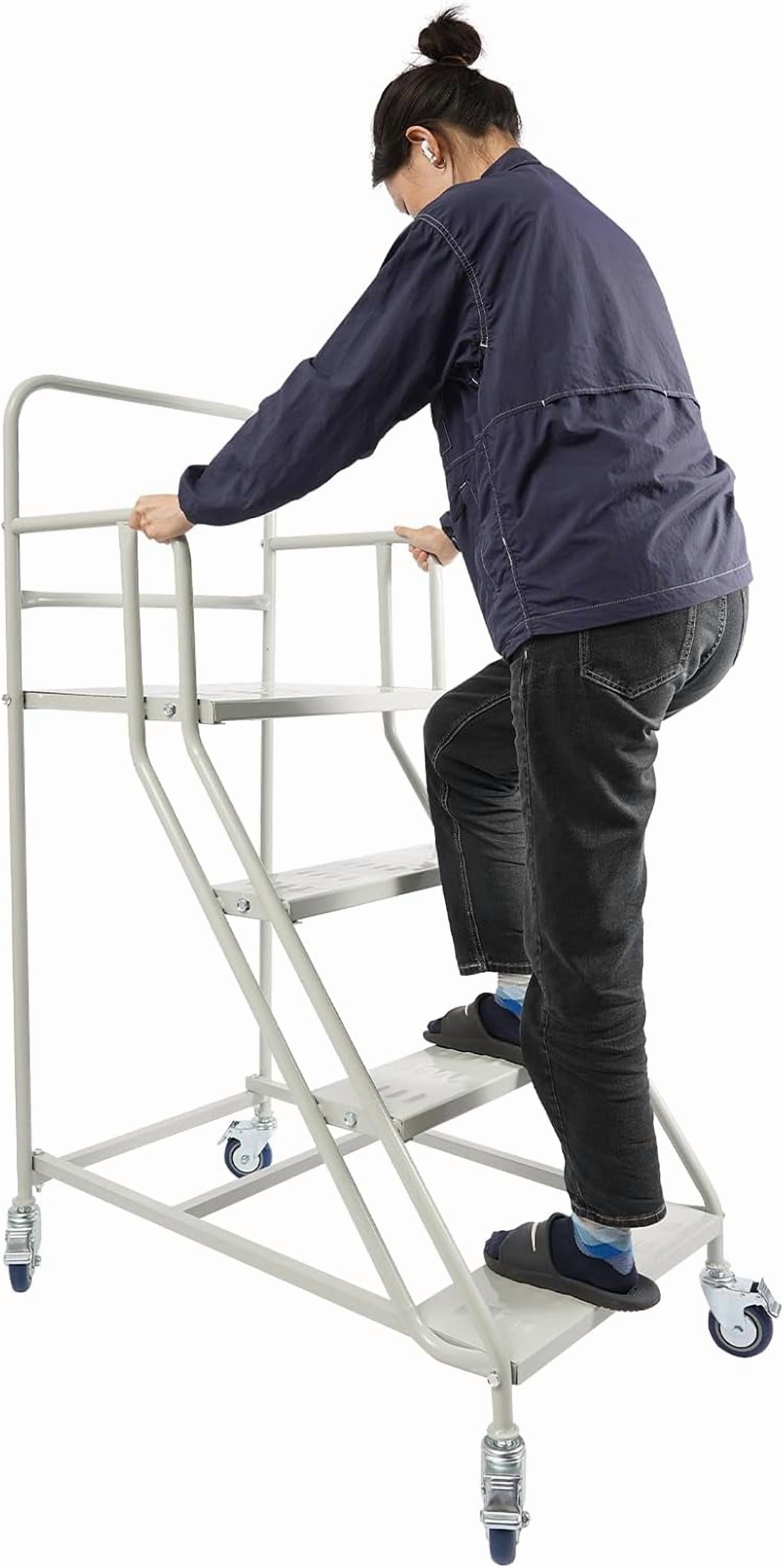 4 Step Rolling Stairs with Wheels and Handrails, 881 LBS Capacity ...