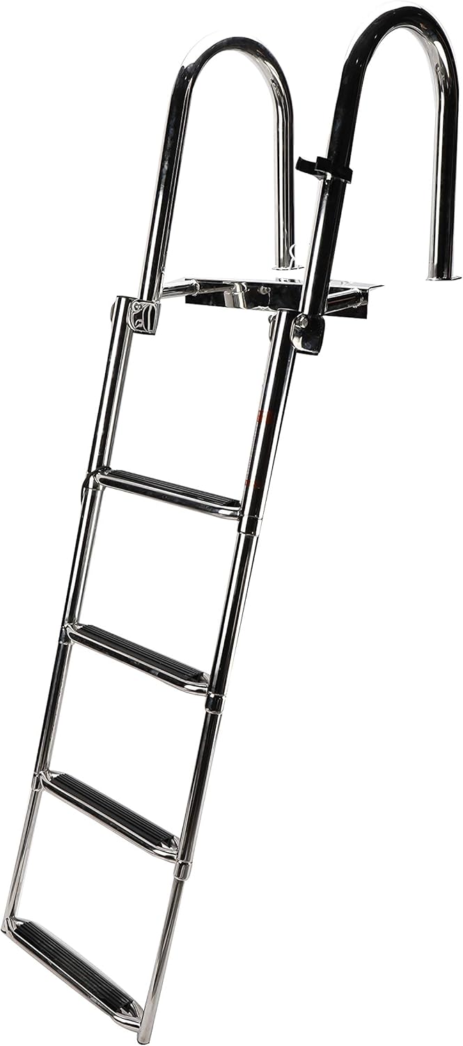4 Step Stainless Steel Pontoon Boat Ladder - Foldable Telescoping Rear ...