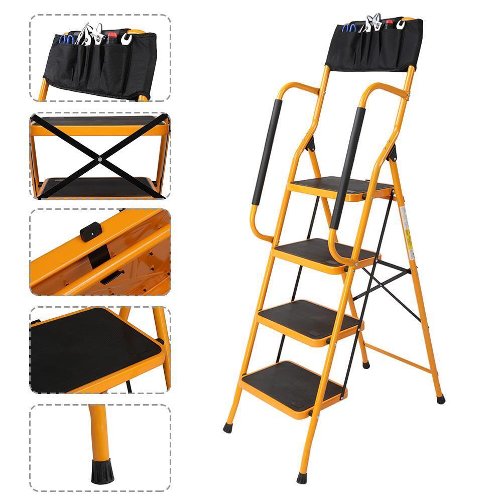 4 Step Stool Ladder Foldable Safety Padded Handrails with Detachable ...