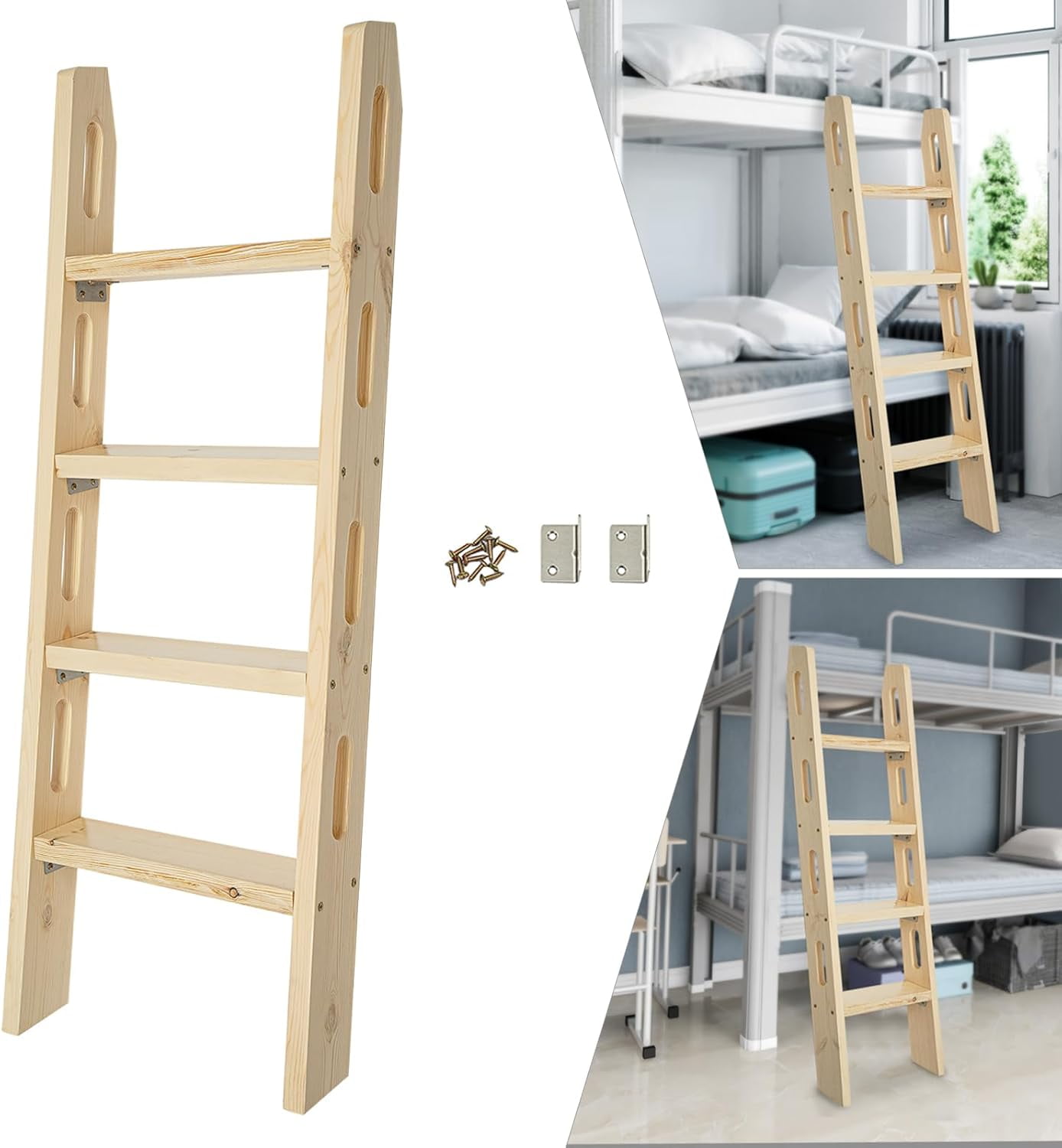 4-Step Wooden Bunk Bed Ladder – 1.1" Thick Replacement Ladder for RV ...