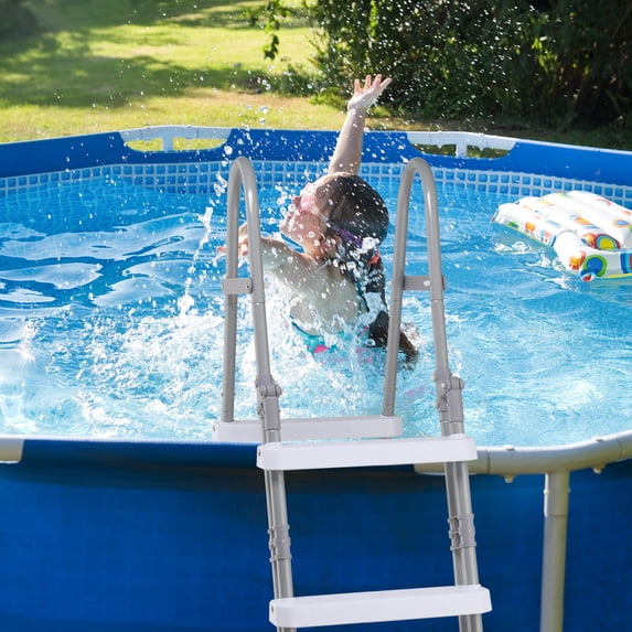 4 Steps 52in Pool Ladder Iron Grey Frame + White Steps Safety Ladder ...