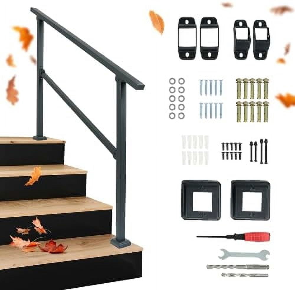 4 Steps Deck Handrails Handrails Stair Railing Indoor Black Wrought ...