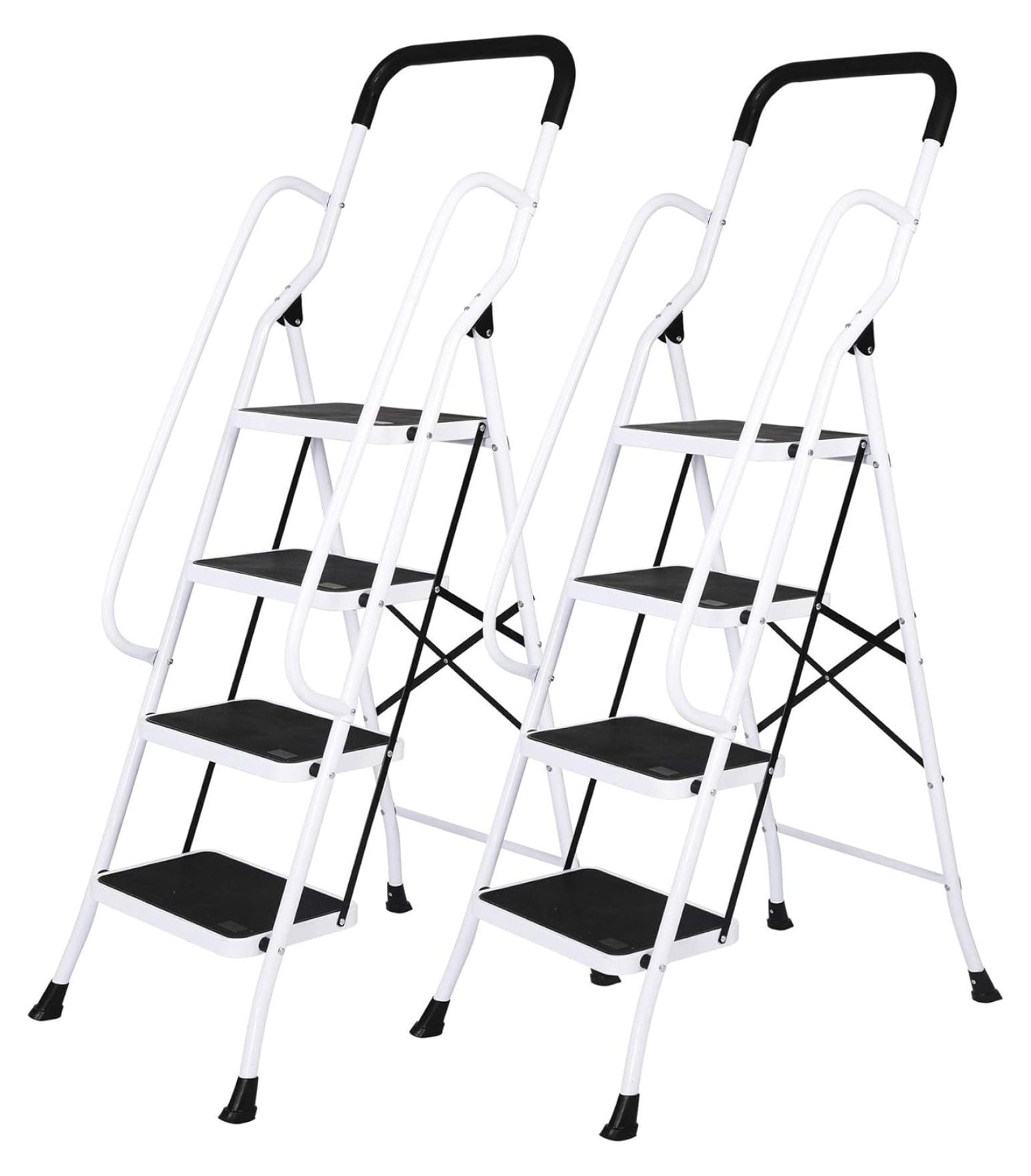 4 Steps Ladder Folding Step Stool with Hand Grip Non-Slip Safety Rails ...