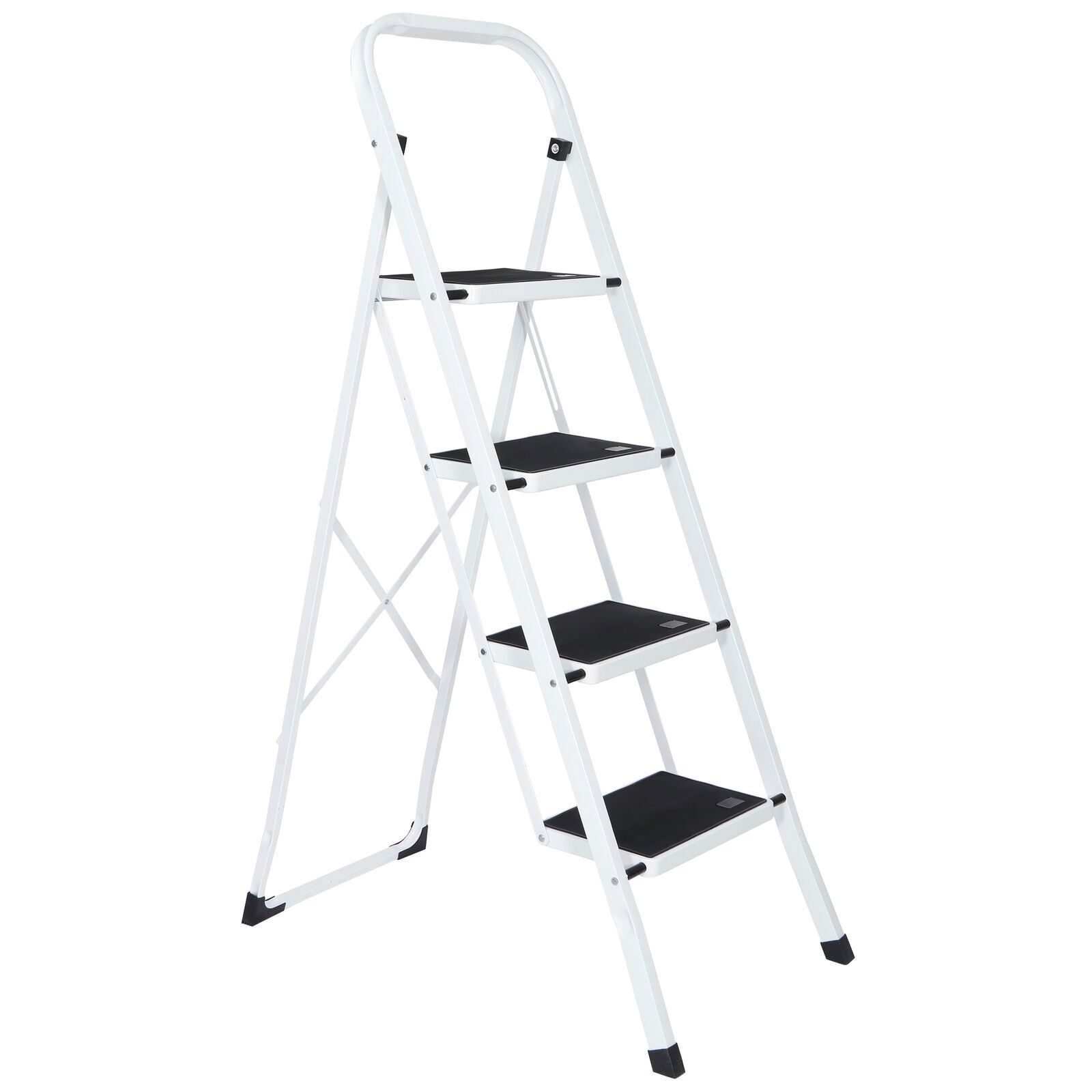 4 Steps Ladder Step Ladder, Folding Stool Ladder for Adult, w/Wide Anti ...