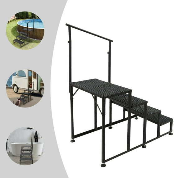 4 Steps Ladder, Handrail RV Exterior Step, Adjustable Cushions, Heavy ...