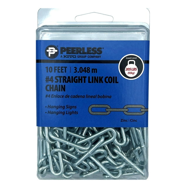 #4 Straight Link Coil Chain, 10', Zinc, Peerless Chain Company ...