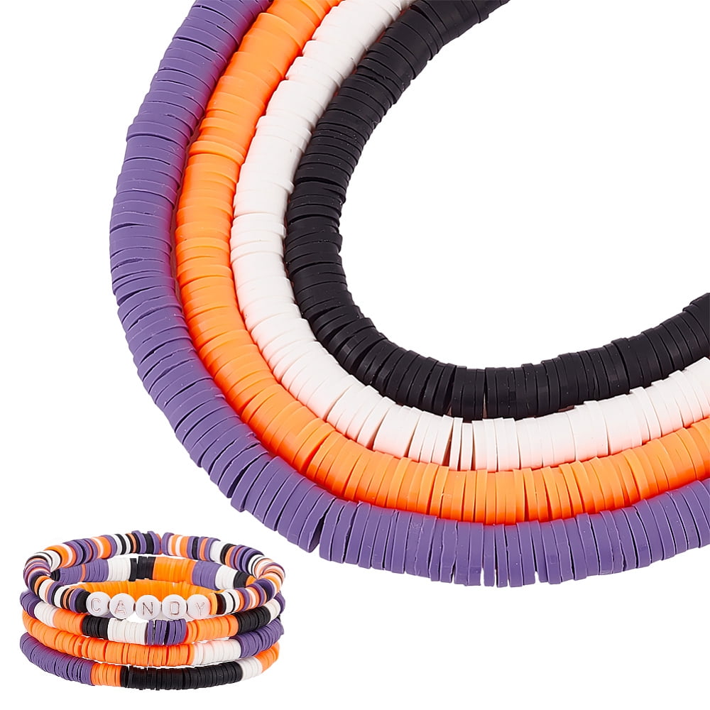 4 Strands 4 Colors Flat Round Handmade Polymer Clay Beads Disc Heishi ...