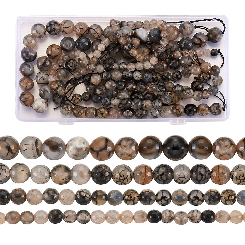 4 Strands 4 Style Natural Dragon Veins Agate Bead Strands Round Grade A ...