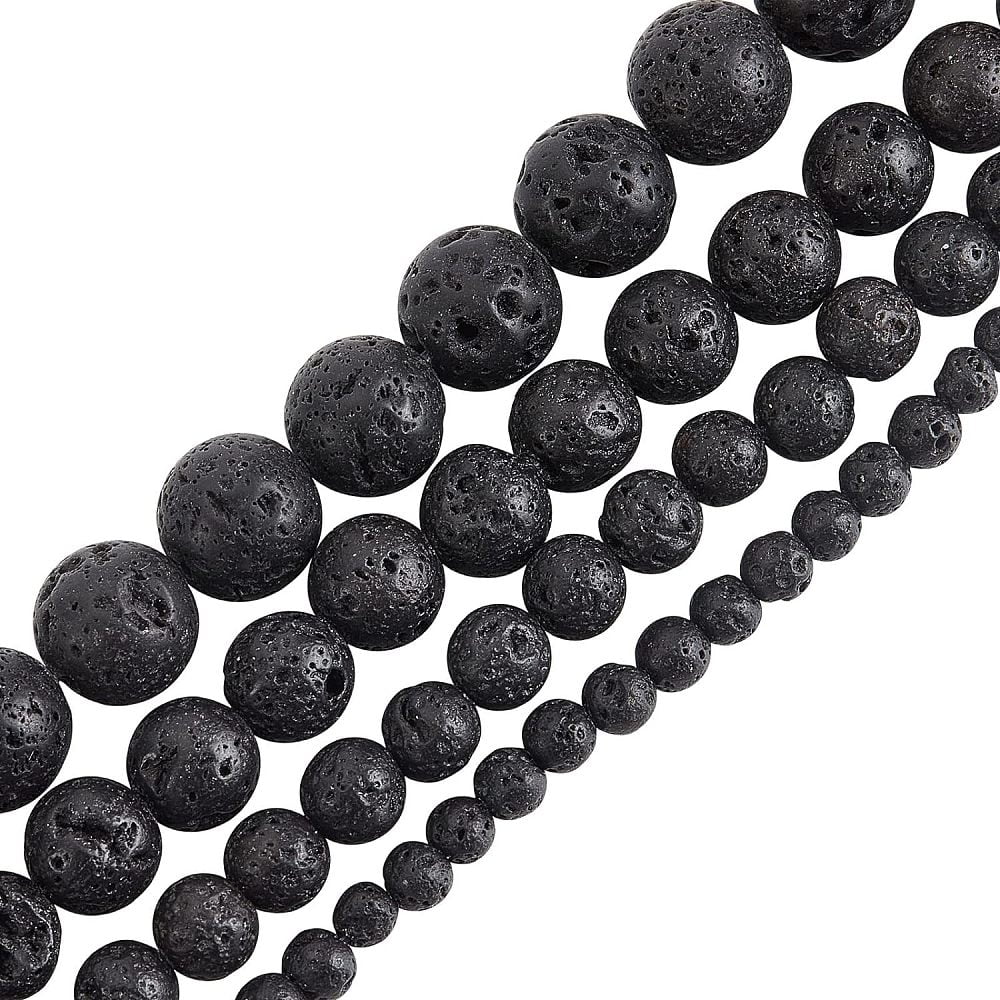 4 Strands 4 Styles Natural Lava Rock Round Beads Strands Black 4~10mm ...