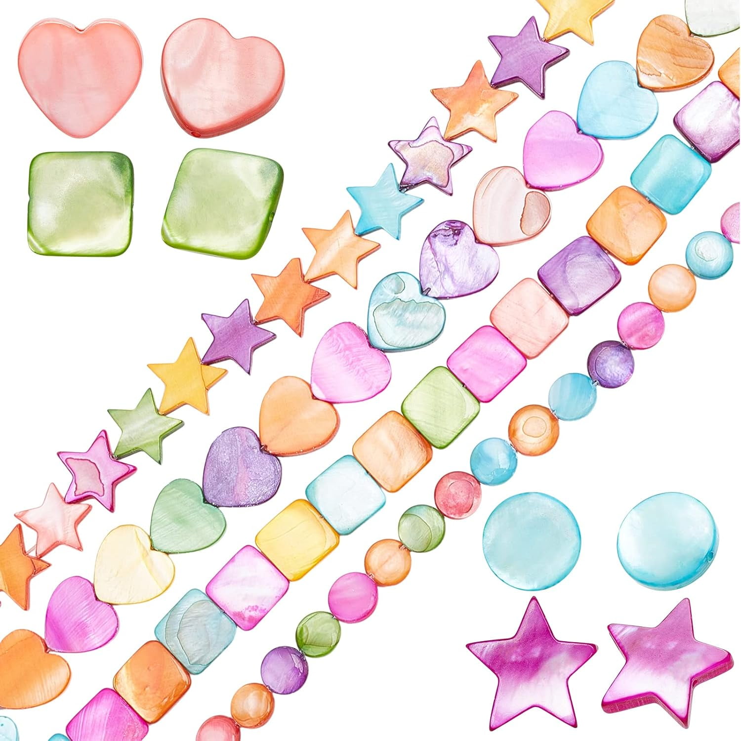 4 Strands Natural Freshwater Shell Beads Strands Dyed Heart & Star ...