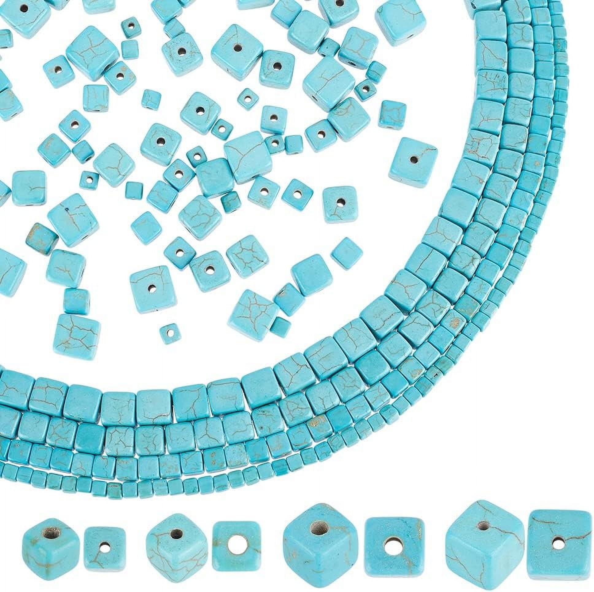 4 Strands Natural Howlite Turquoise Stone Beads Flat Cube Turquoise ...