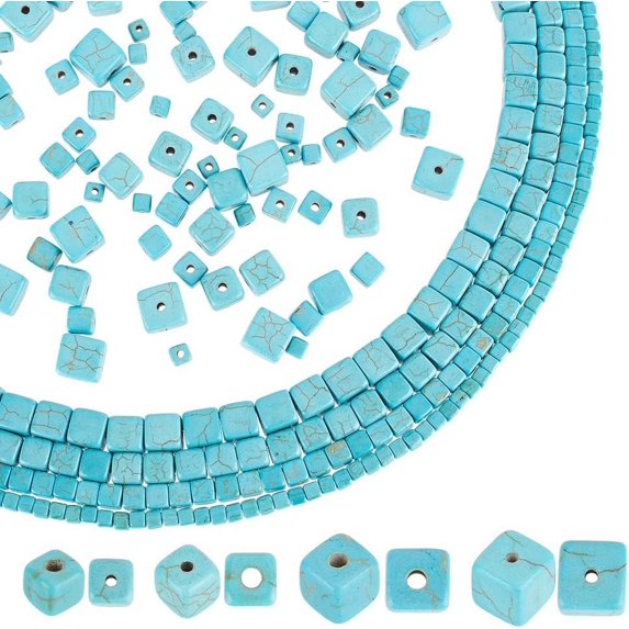 4 Strands Natural Howlite Turquoise Stone Beads Flat Cube Turquoise ...