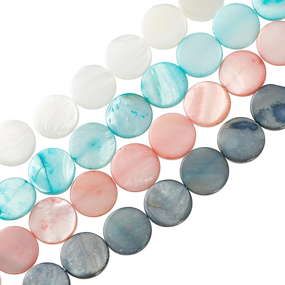 4 Strands Natural Shell Beads 4 Colors Flat Round Shell Bead Shells ...