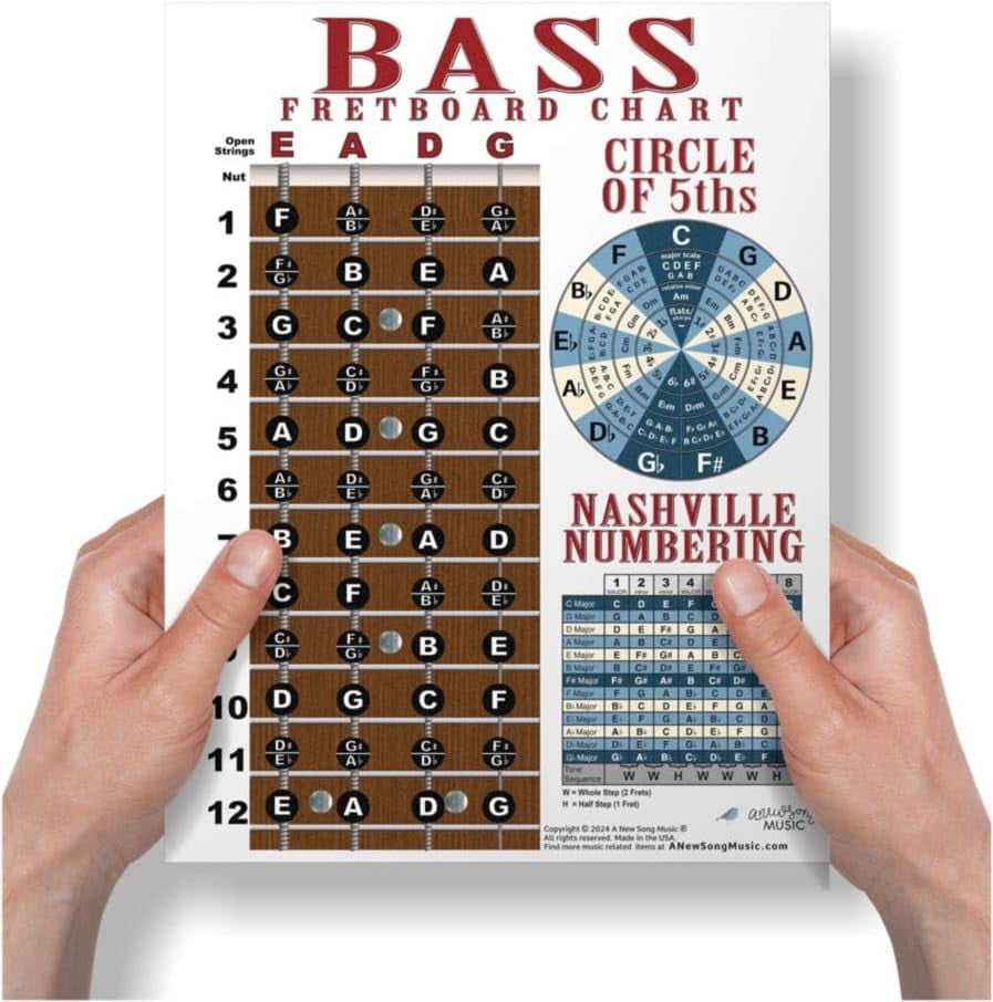 4 String Bass Fretboard Poster – BLUE - Nashville Numbers & Circle of ...