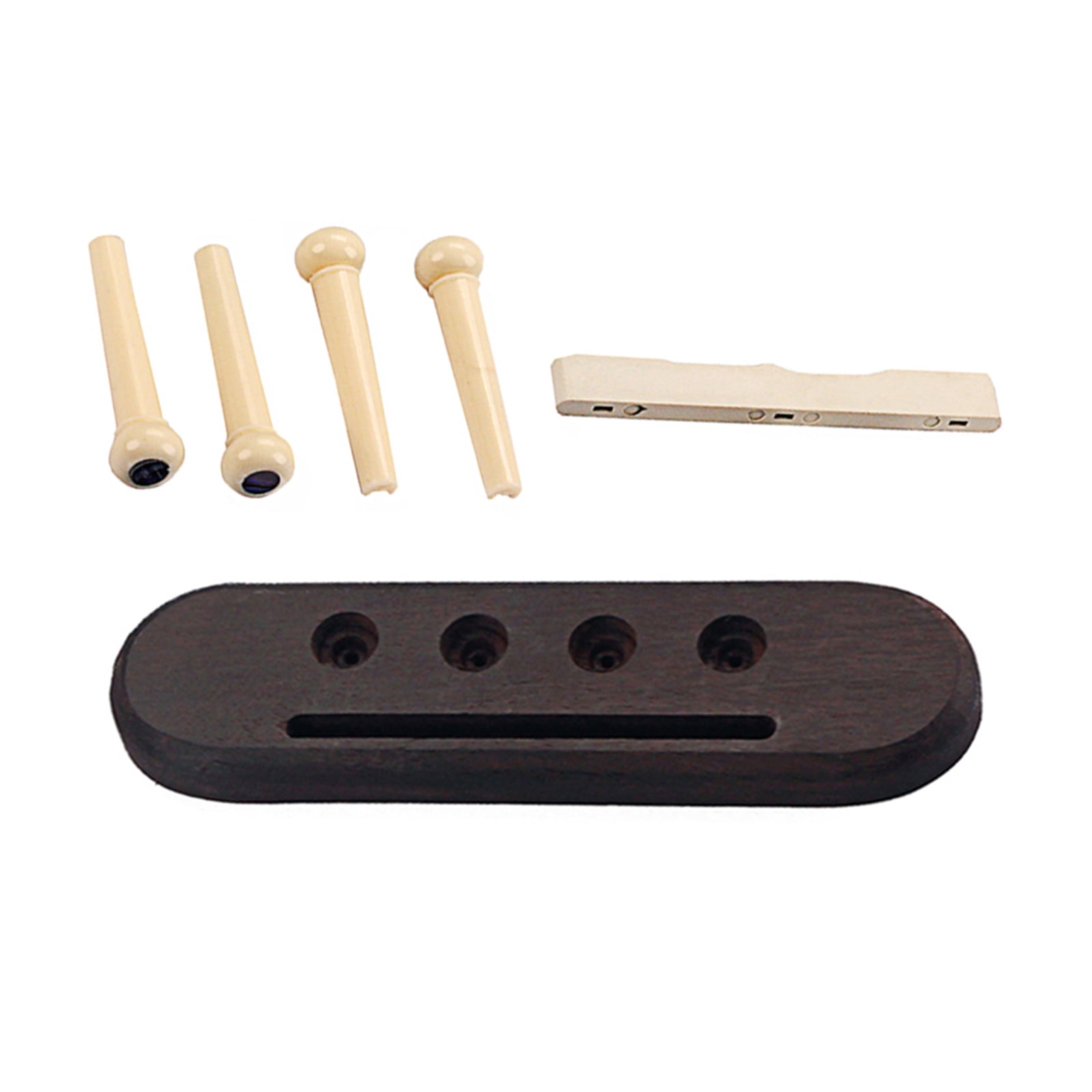 4 String Ukulele Wooden Bridge Ukulele Saddle Nut Slotted with 4 Bridge Pin Set Ukulele Pin and ...