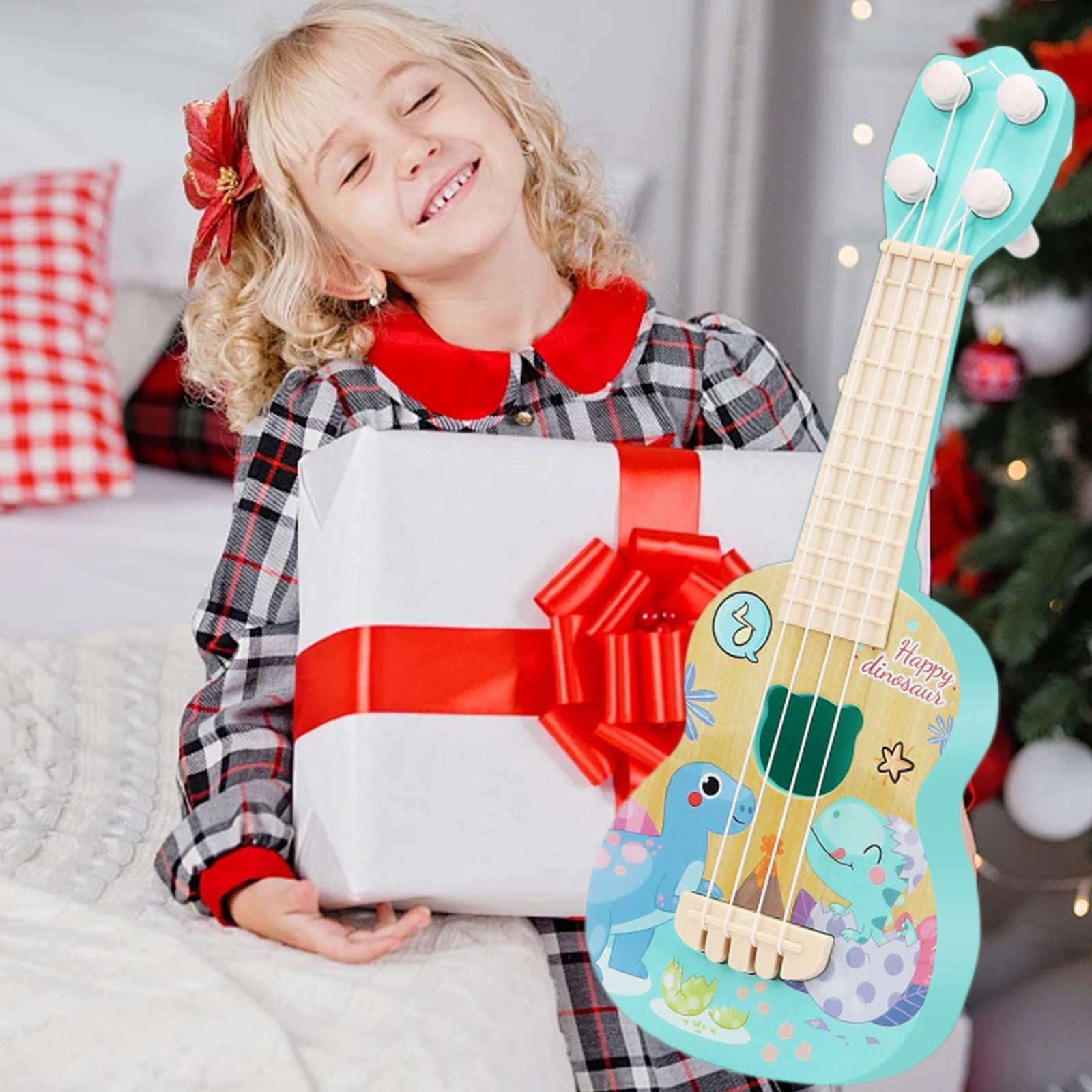 4-String Wooden Ukulele Toy - Mini Guitar Pretend Musical Instrument ...