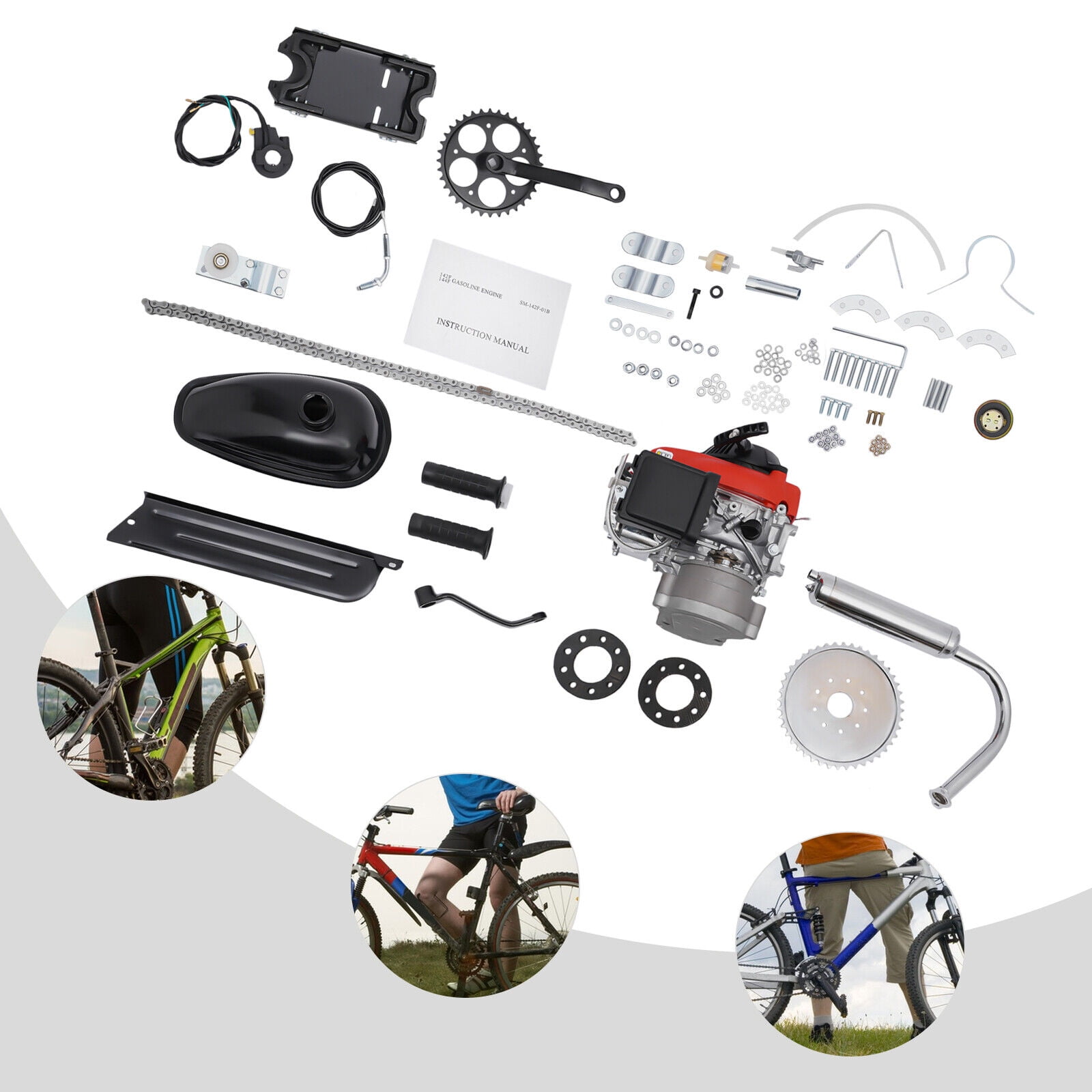 4 Stroke 53CC Gas Petrol Motorized Bicycle Engine Motor Kit Chain Drive ...