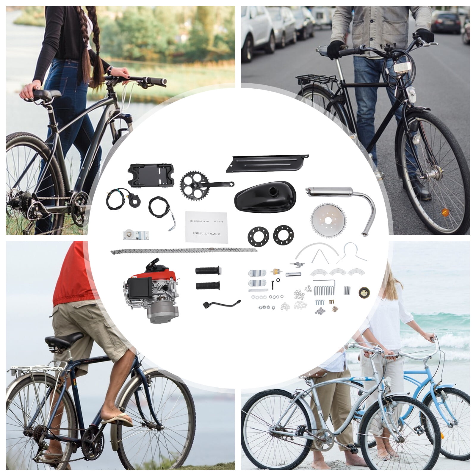 4 Stroke 53CC Gas Petrol Motorized Bicycle Engine Motor Kit Chain Drive ...
