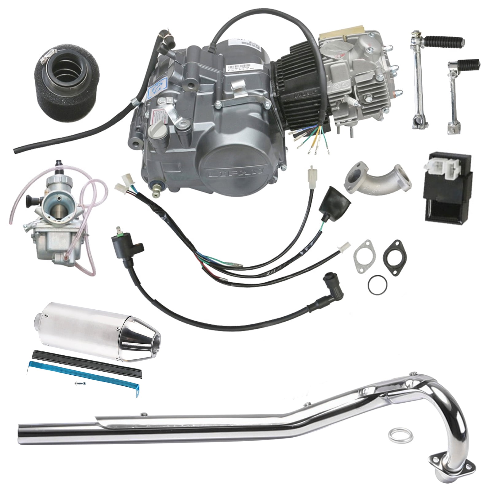 4 Stroke Lifan 140cc Dirt Pit Bike Engine Motor + 28mm Exhaust Muffler ...