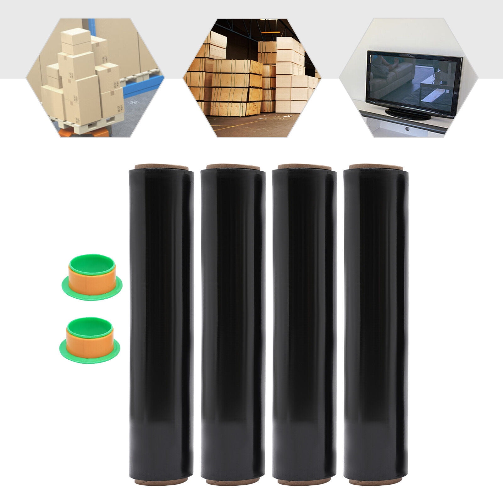 4 Strong Rolls Stretch Wrap Films, Black Stretch Shrink Wrap Parcel ...