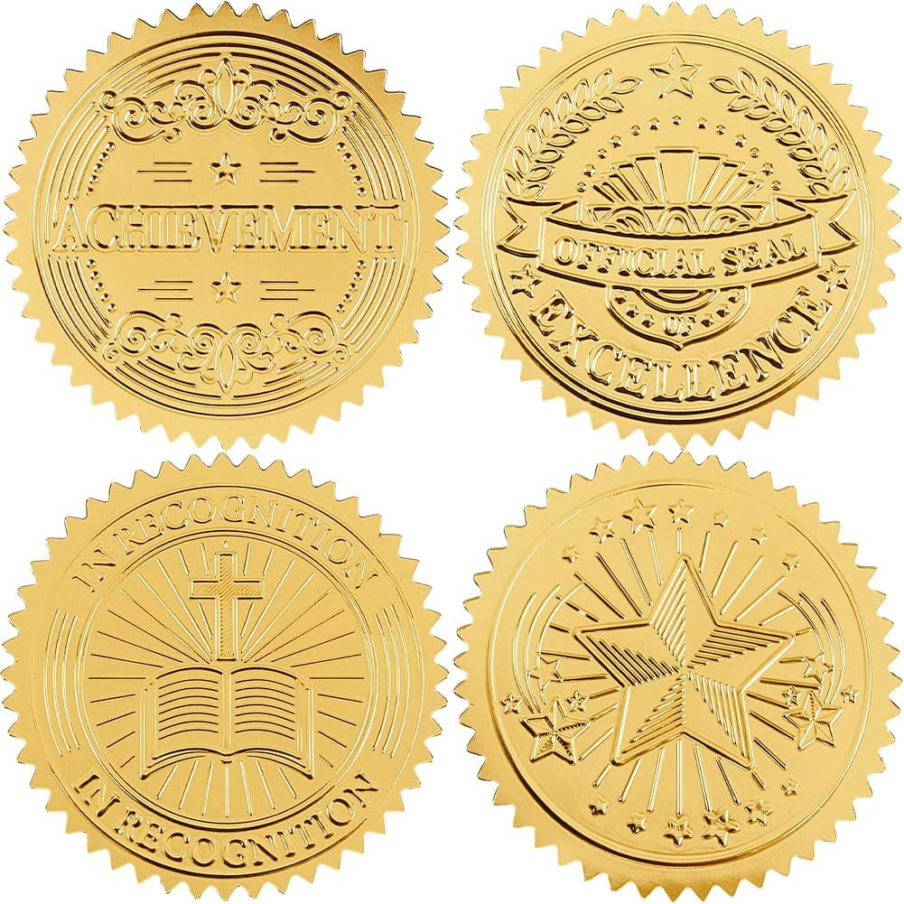 4 Style Achievements Certificate Embossed Stickers 160Pcs 2" Vintage ...
